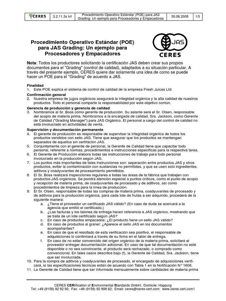 Procedimiento Operativo Estándar (POE) Para JAS Grading_ Un Ejemplo Para Procesadores y ...