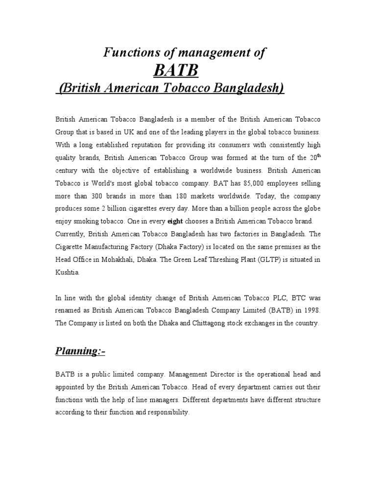 BATB Management Functions Overview | PDF | Chief Executive Officer ...