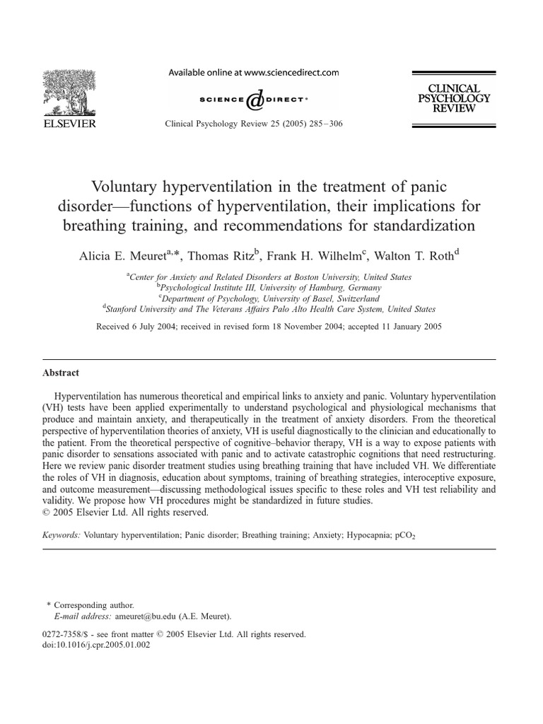 Voluntary Hyperventilation in The Treatment of Panic Disorder-Functions ...