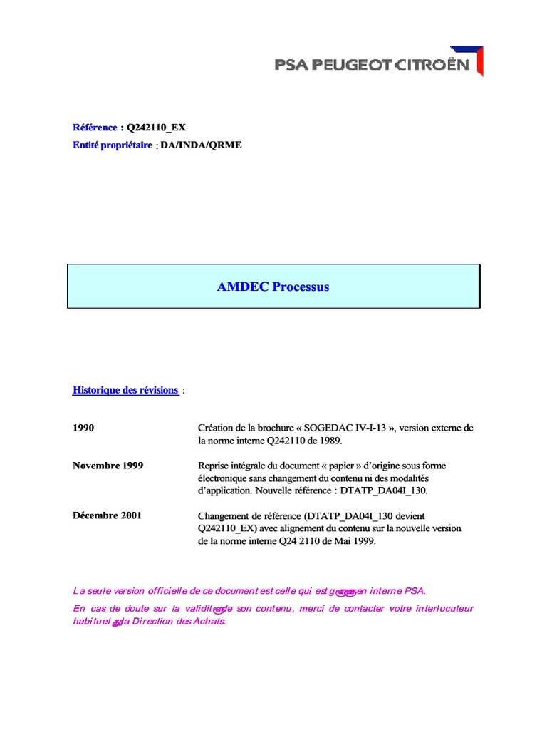 AMDEC Processus: Guide de Référence PSA | PDF | Ingénierie informatique | Théorie des systèmes