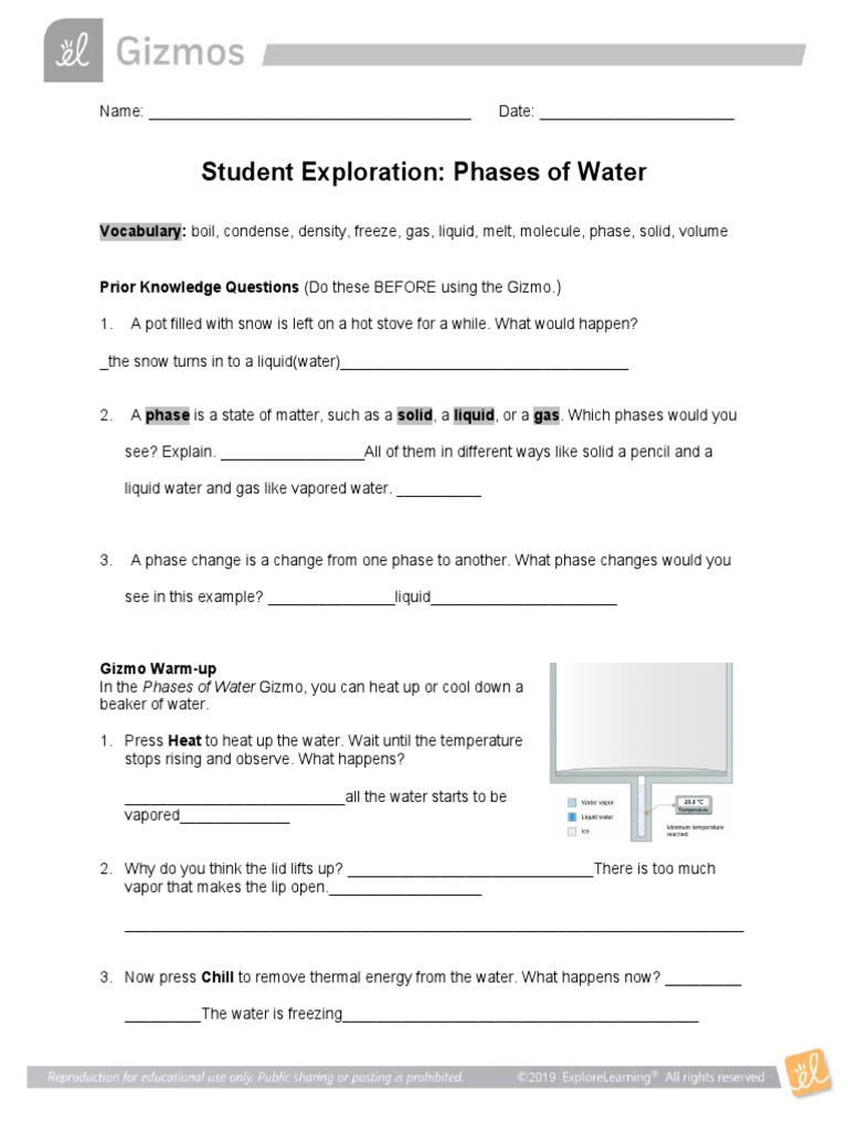 Student Exploration: Phases of Water | PDF | Phase (Matter) | Water