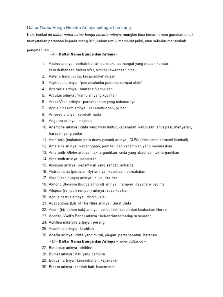 Daftar Nama Bunga | PDF