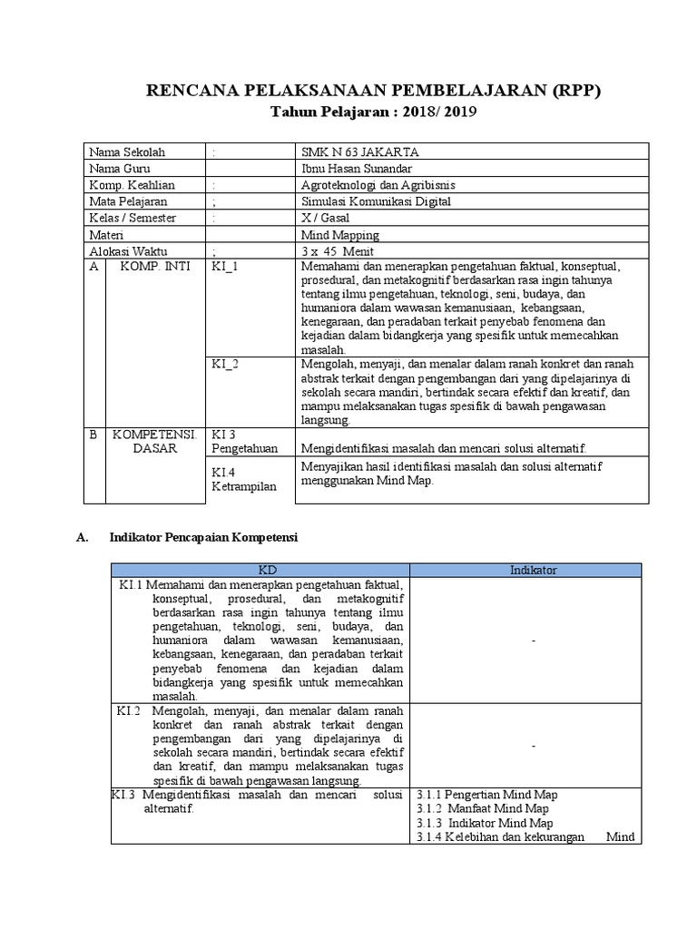 RPP SIMDIG X Gasal K 13 Mind Map | PDF | Karier & Perkembangan