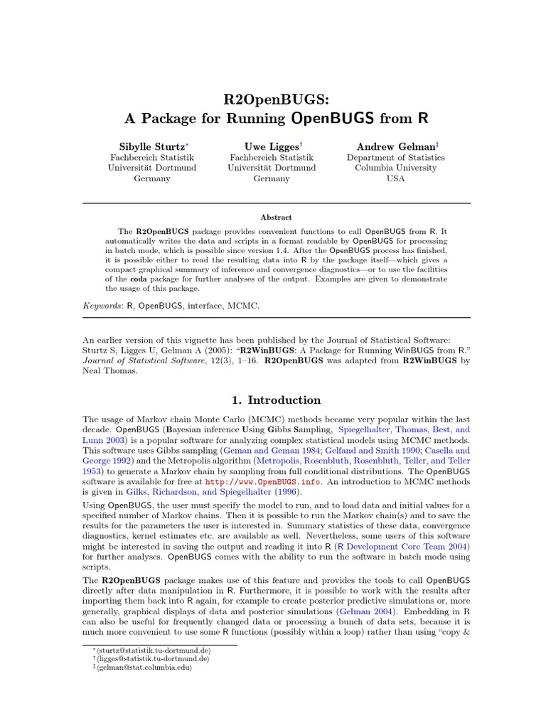 R2Openbugs: A Package For Running Openbugs From R: Sibylle Sturtz Uwe ...