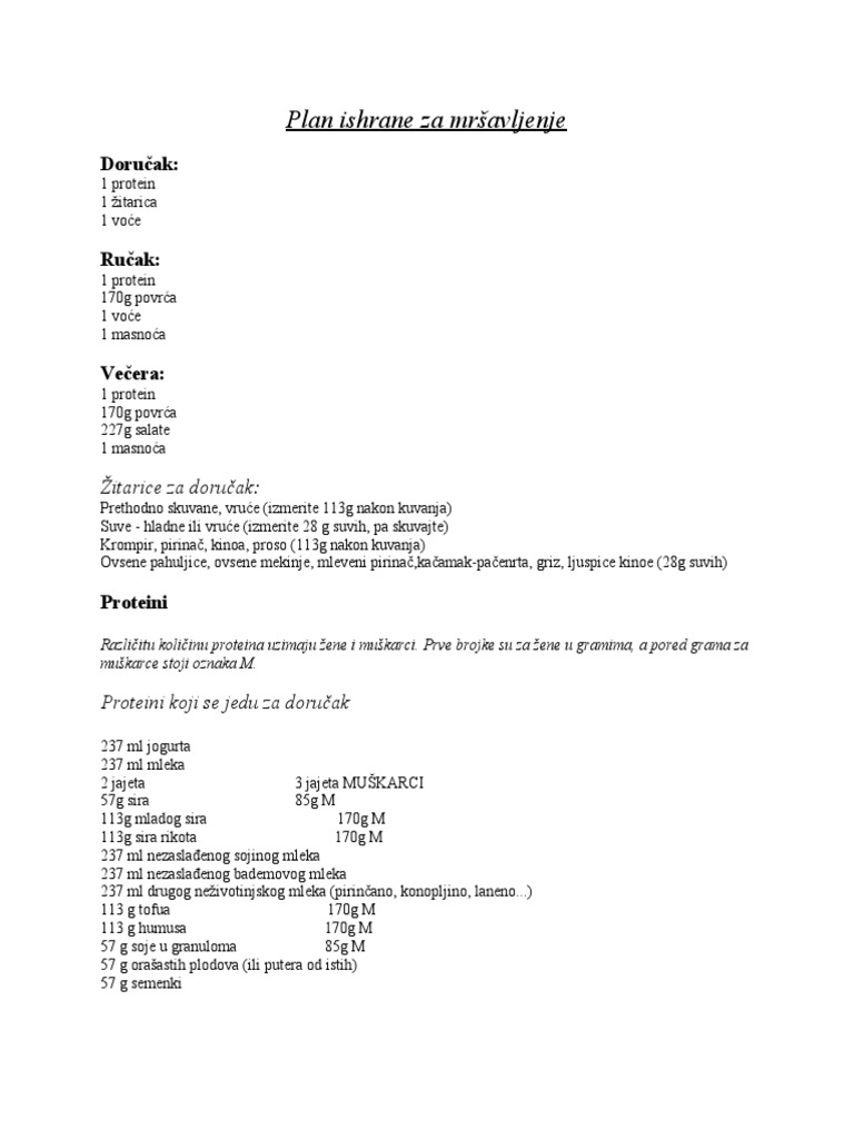 Plan Ishrane Za Mršavljenje | PDF