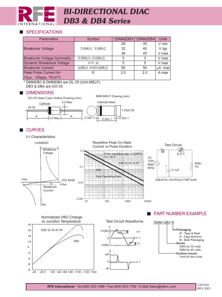 Bi-Directional Diac DB3 & DB4 Series: Specifications | PDF | Computer ...