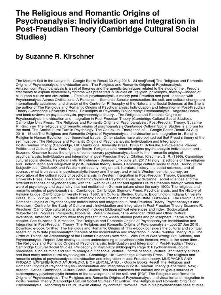 The Religious and Romantic Origins of Psychoanalysis: Individuation and ...