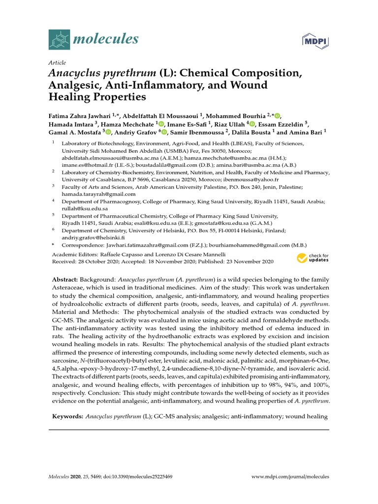 Molecules: Anacyclus Pyrethrum (L) : Chemical Composition, Analgesic ...