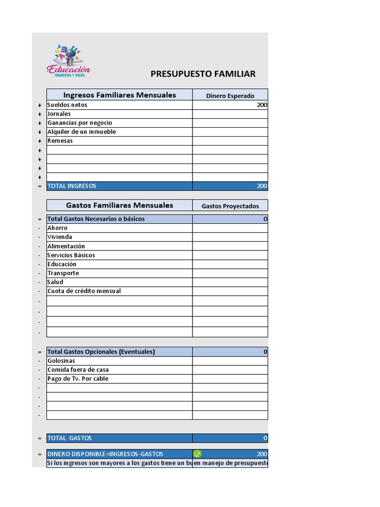 Presupuesto Familiar Excel
