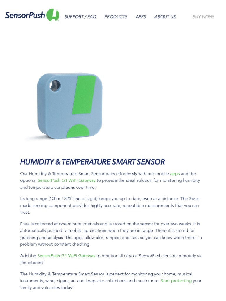 SensorPush HT1 Humidity & Temperature Smart Sensor Detailed Specifications | PDF | Ios | Humidity