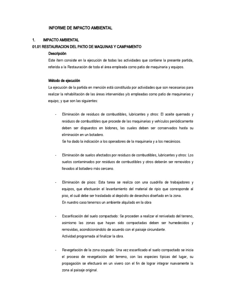 Informe de Impacto Ambiental | PDF | Residuos | Roca (geología)