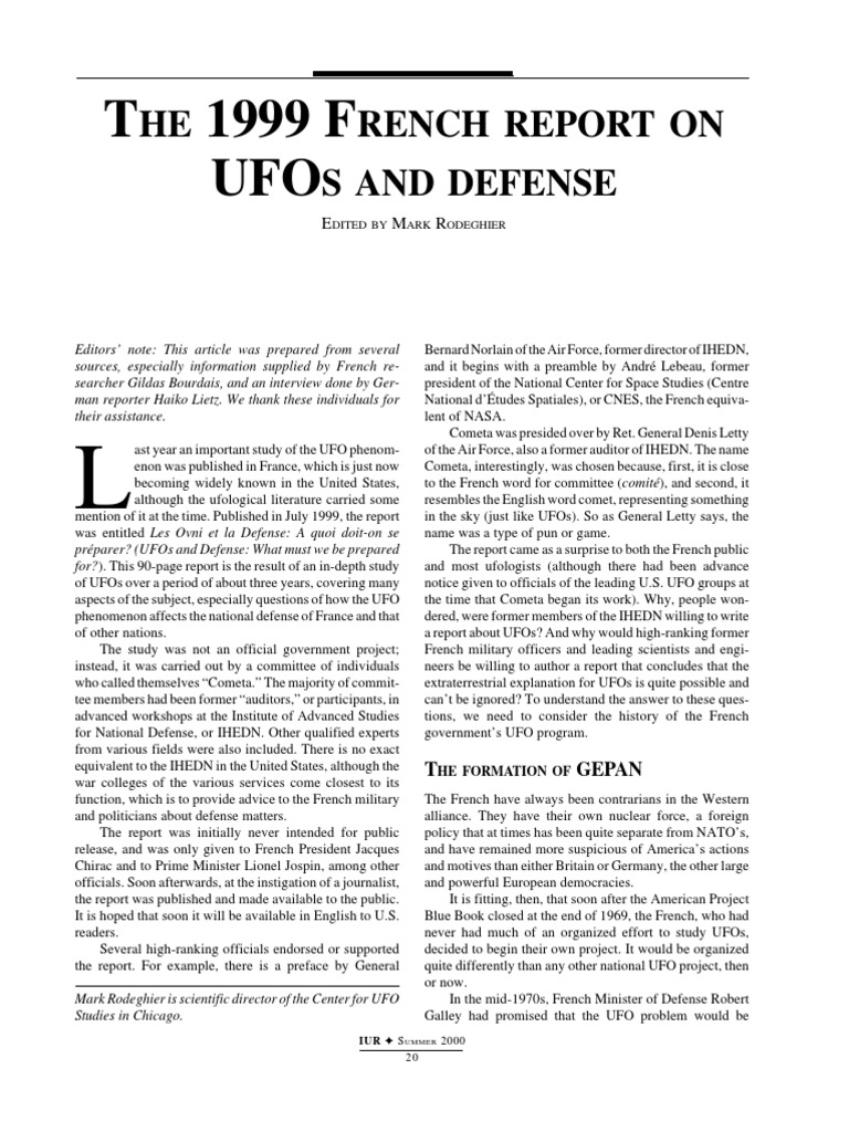 COMETA - The 1999 French Report On UFOs and Defense | PDF