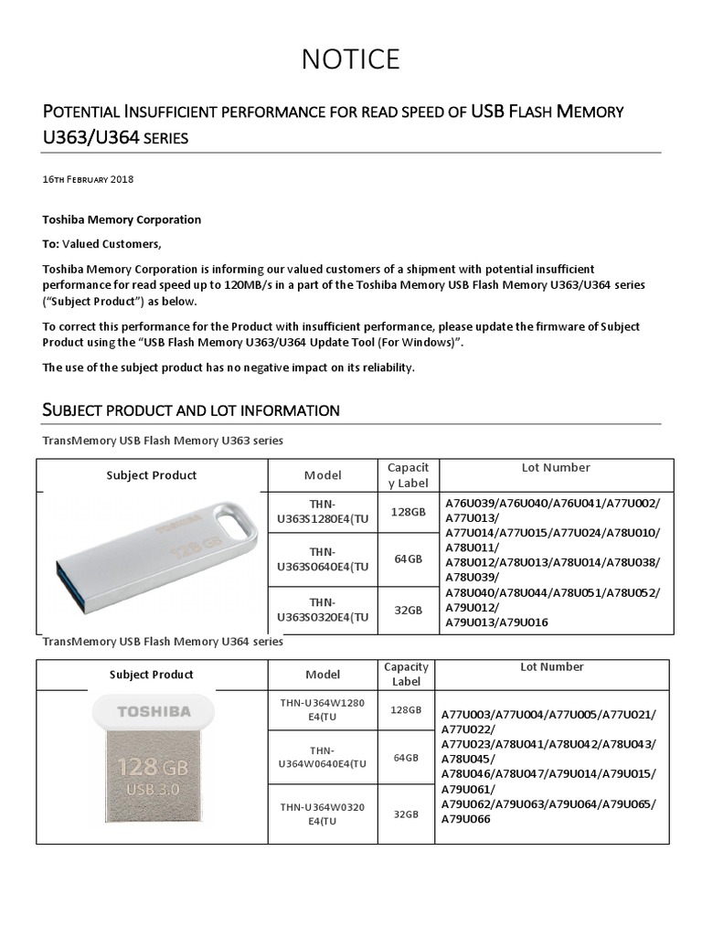 Notice: P I USB F M U363/U364 | PDF | Flash Memory | Usb Flash Drive