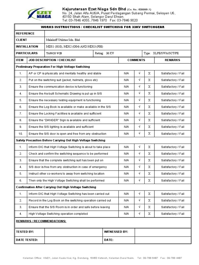 Checklist - Switching | PDF | Safety | Physical Quantities