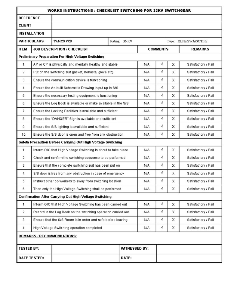 CHECKLIST - Switching | PDF | Electrical Engineering | Electricity