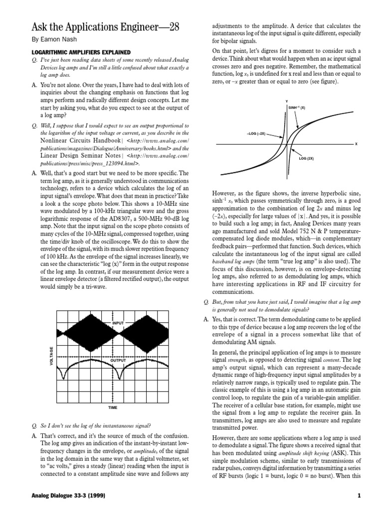 Ask The Applications Engineer-28: by Eamon Nash Logarithmic Amplifiers ...