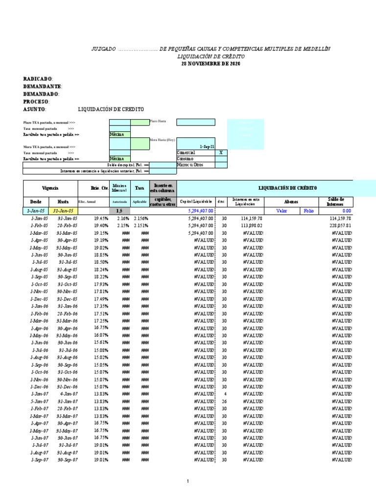 Tabla para Liquidar Créditos en Civil | PDF