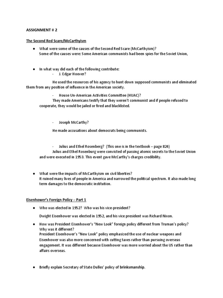 Assignment # 2: The Second Red Scare/Mccarthyism | PDF | Mc Carthyism ...