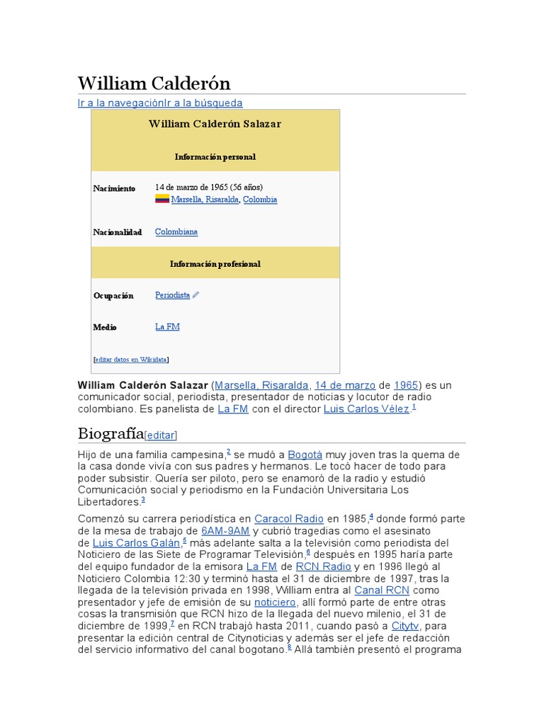 William Calderón | PDF | Radiodifusión | Medios de comunicación en masa