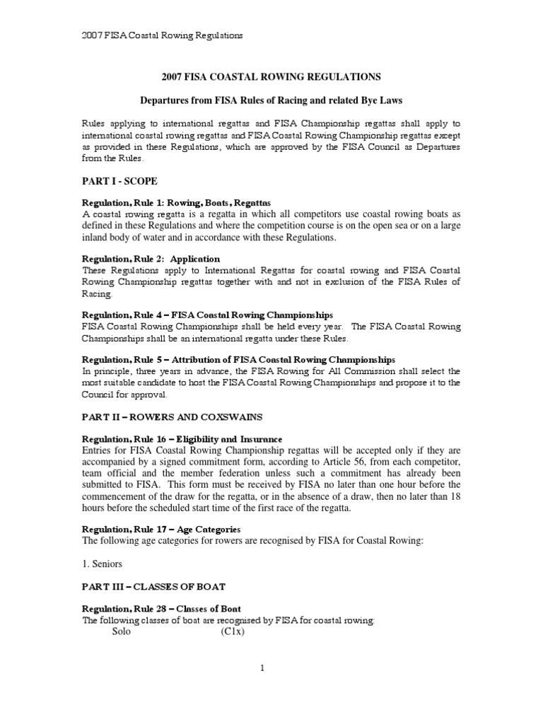 Coastal Rowing Regulations | PDF | Rowing (Sport) | Referee