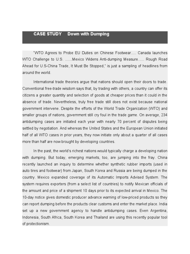 CASE STUDY Down With Dumping | PDF | Dumping (Pricing Policy) | Economies