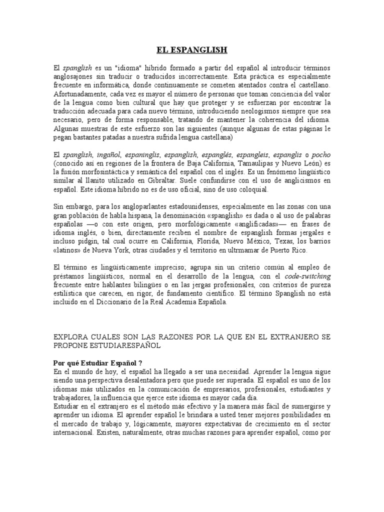 El Espanglish | PDF | Lengua española | Idiomas