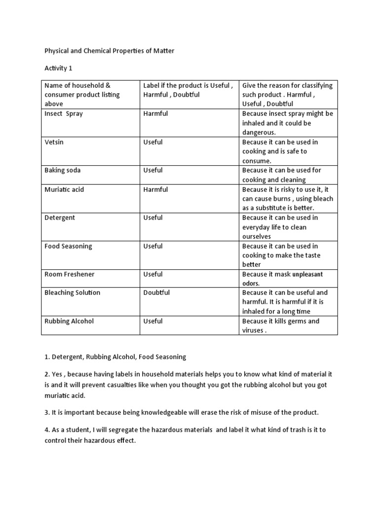 Physical and Chemical Properties of Matter | PDF | Bleach | Foods