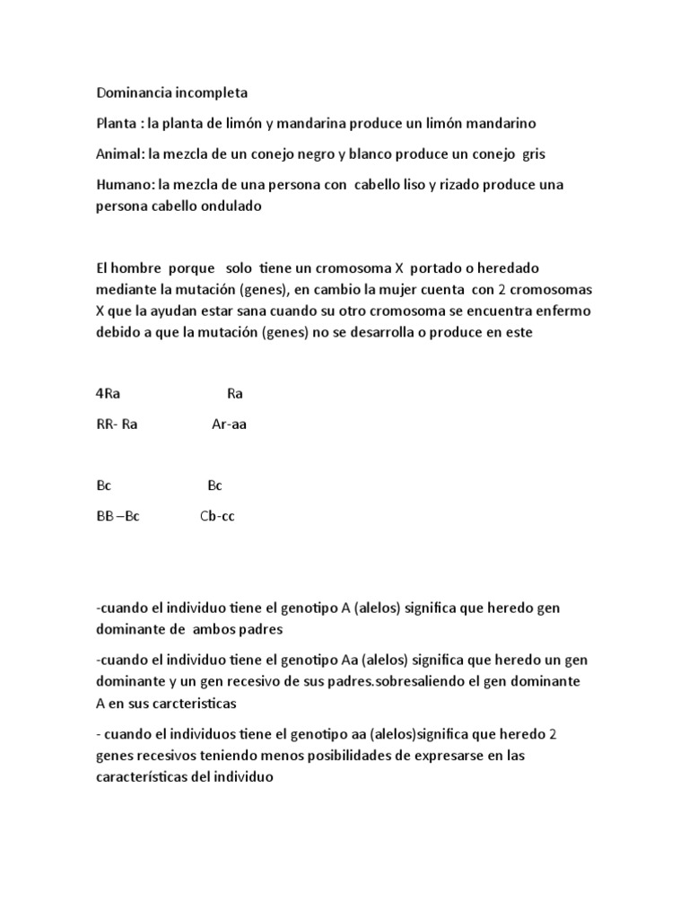 Dominancia Incompleta y Genética Básica | PDF | Ciencia y matemáticas