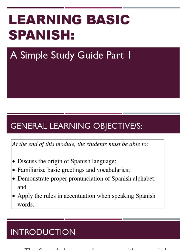 Learning Basic Spanish:: A Simple Study Guide Part 1 | PDF | Stress ...