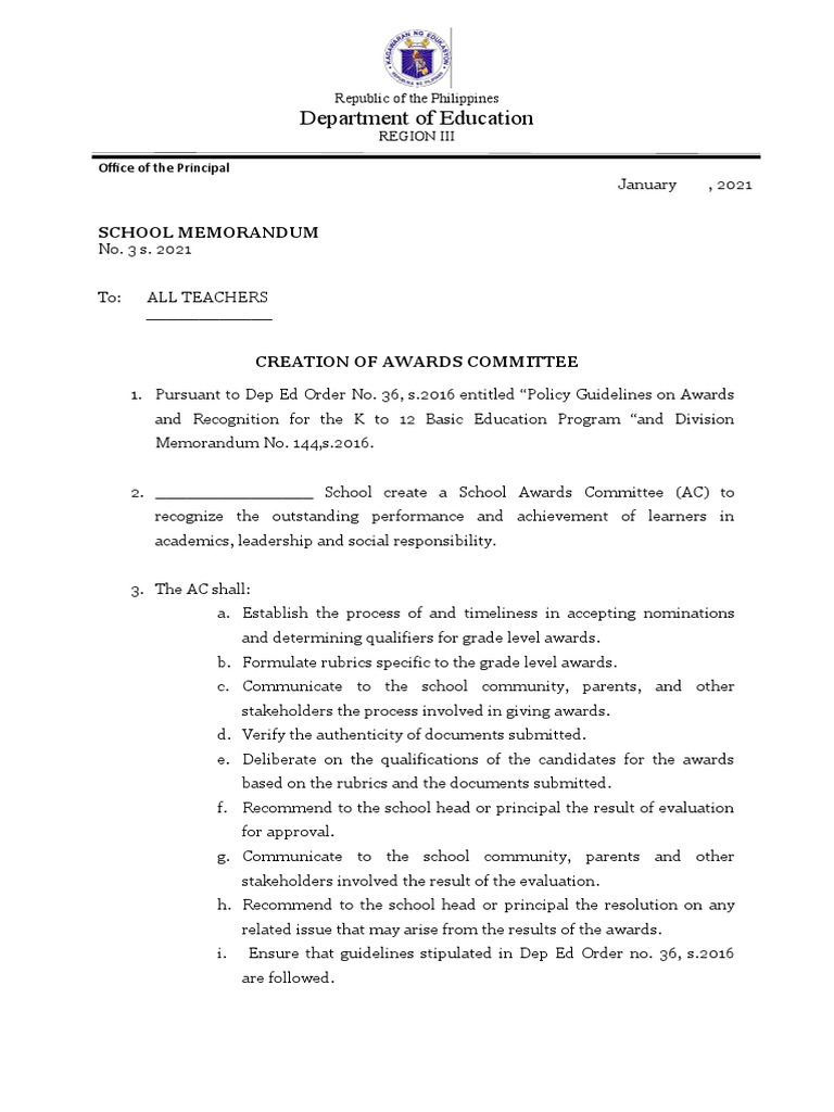 School-Memo-Creation On Awards Committee | PDF | Government