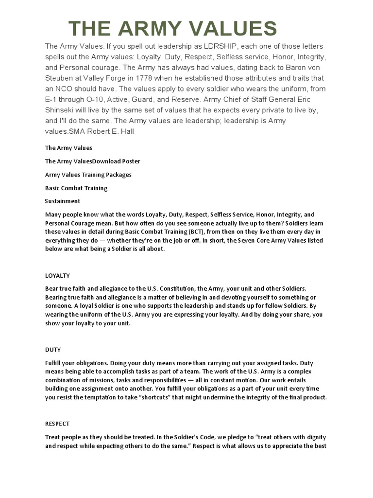 The Army Values | PDF | Leadership | Drill Instructor