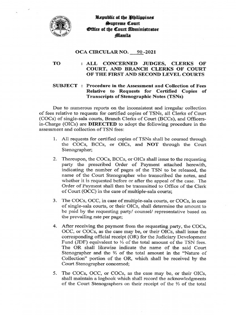OCA Circular No. 90 20211 | PDF