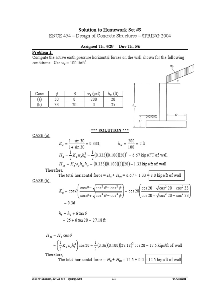ENCE 454 - Design of Concrete Structures - SPRING 2004: Solution To Homework Set #9 | Descargar ...