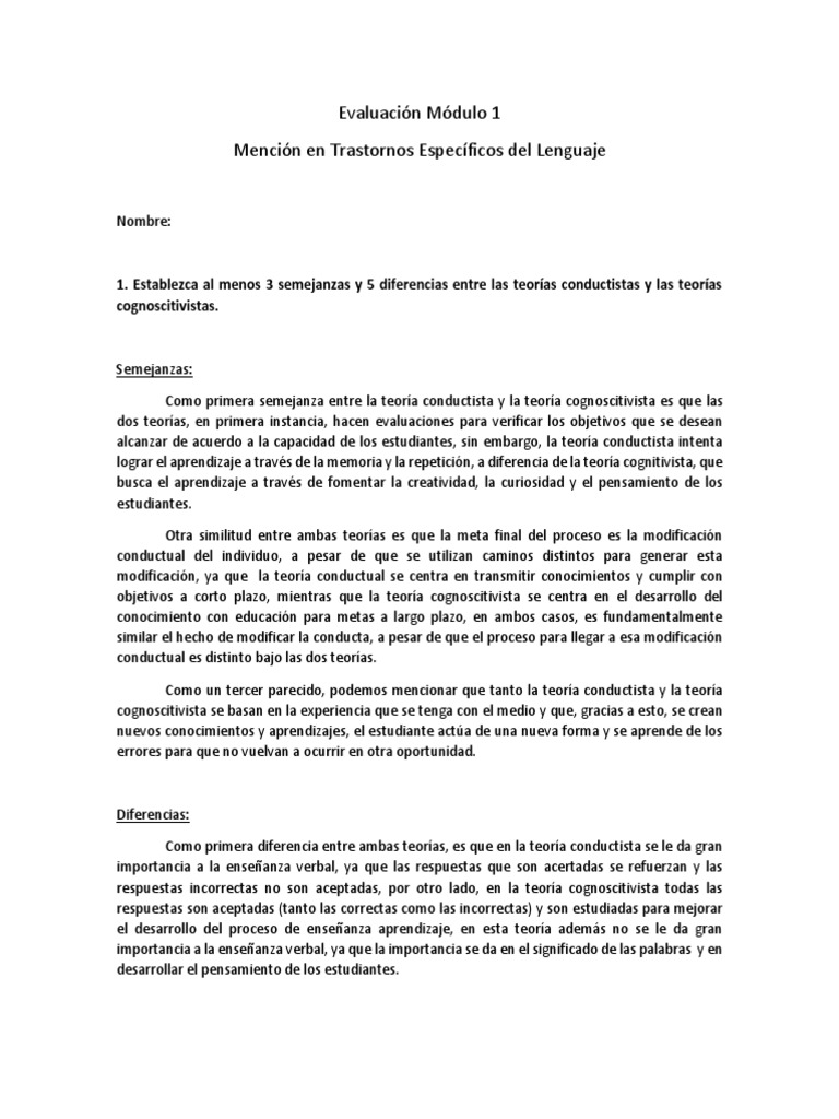 Evaluación Modulo 1 Respuestas | PDF | Aprendizaje | Memoria