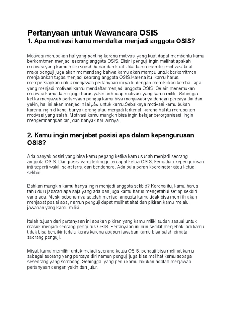 Pertanyaan Untuk Wawancara OSIS | PDF