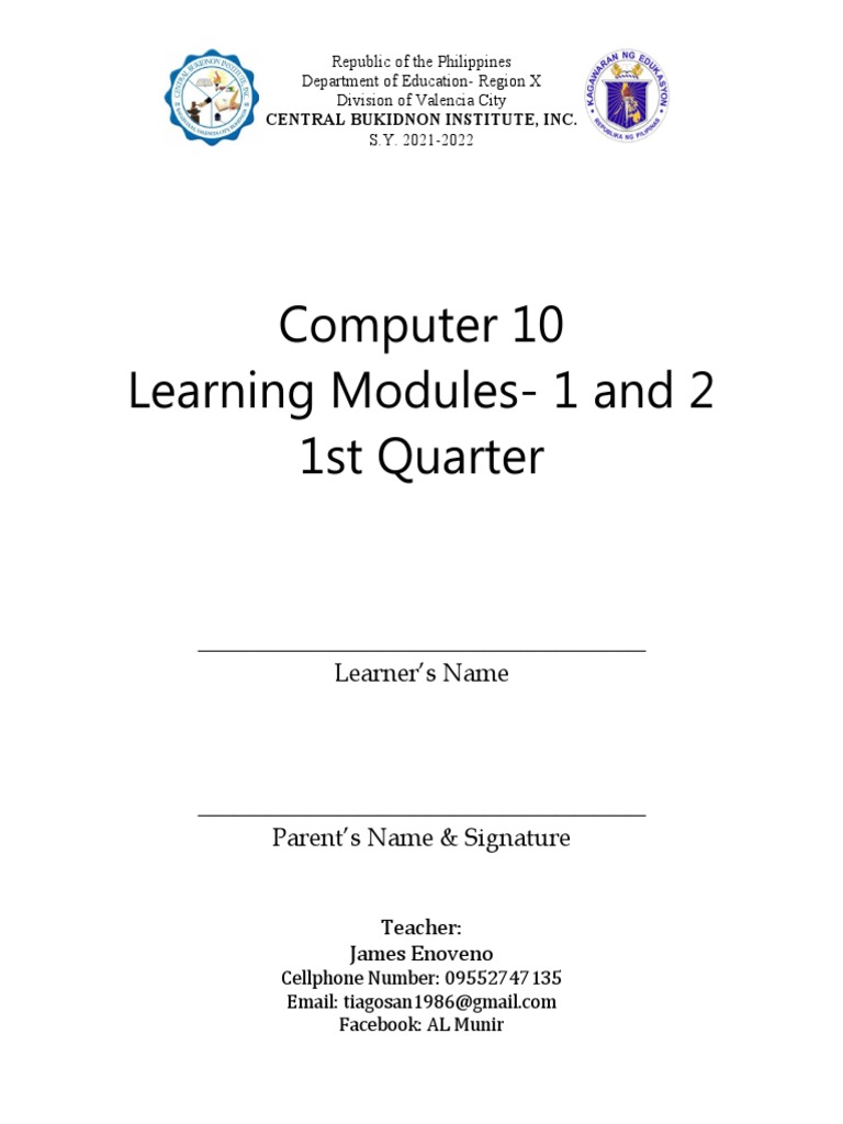Computer 10 Learning Modules-1 and 2 1st Quarter: Learner's Name ...
