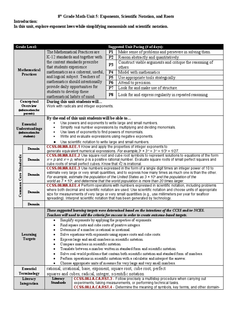Grade Level: Suggested Unit Pacing (# of Days) :: Mathematical ...