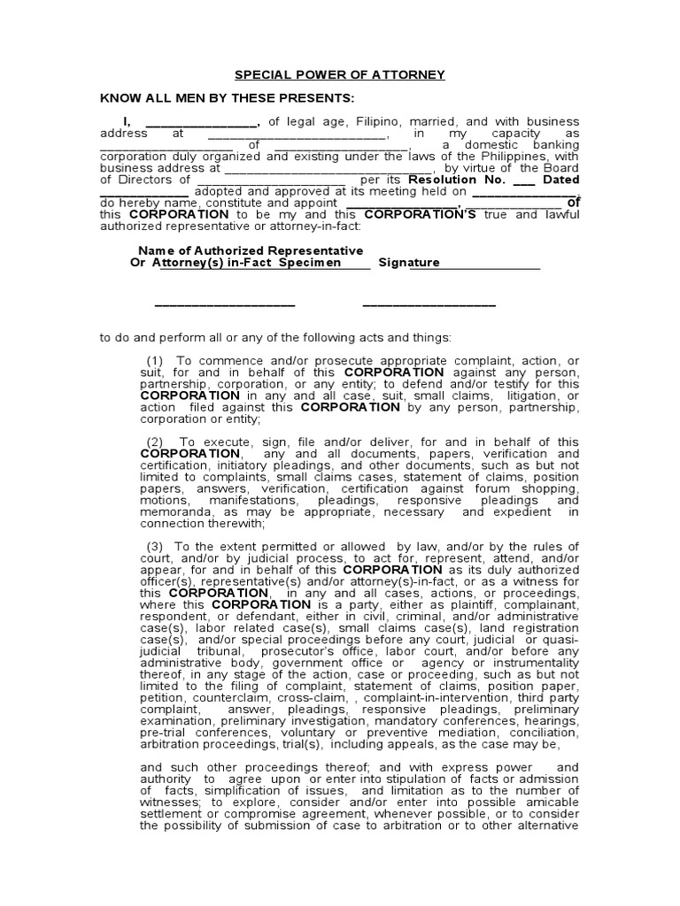 Special Power of Attorney For Filing A Case Sample | PDF | Complaint ...