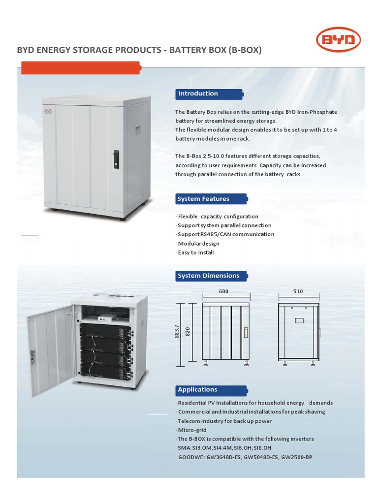Byd Energy Storage Products - Battery Box (B-Box) | PDF | Energy ...