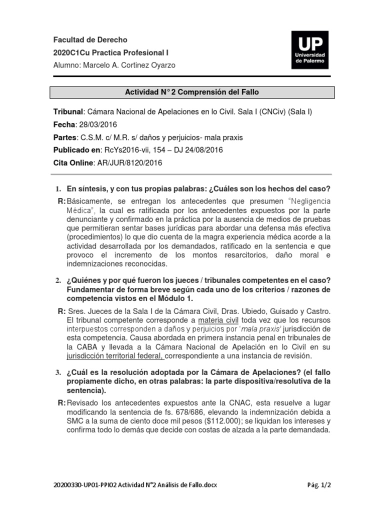 20200330-UP01-PPI02 Actividad N°2 Análisis de Fallo | PDF | Sentencia ...