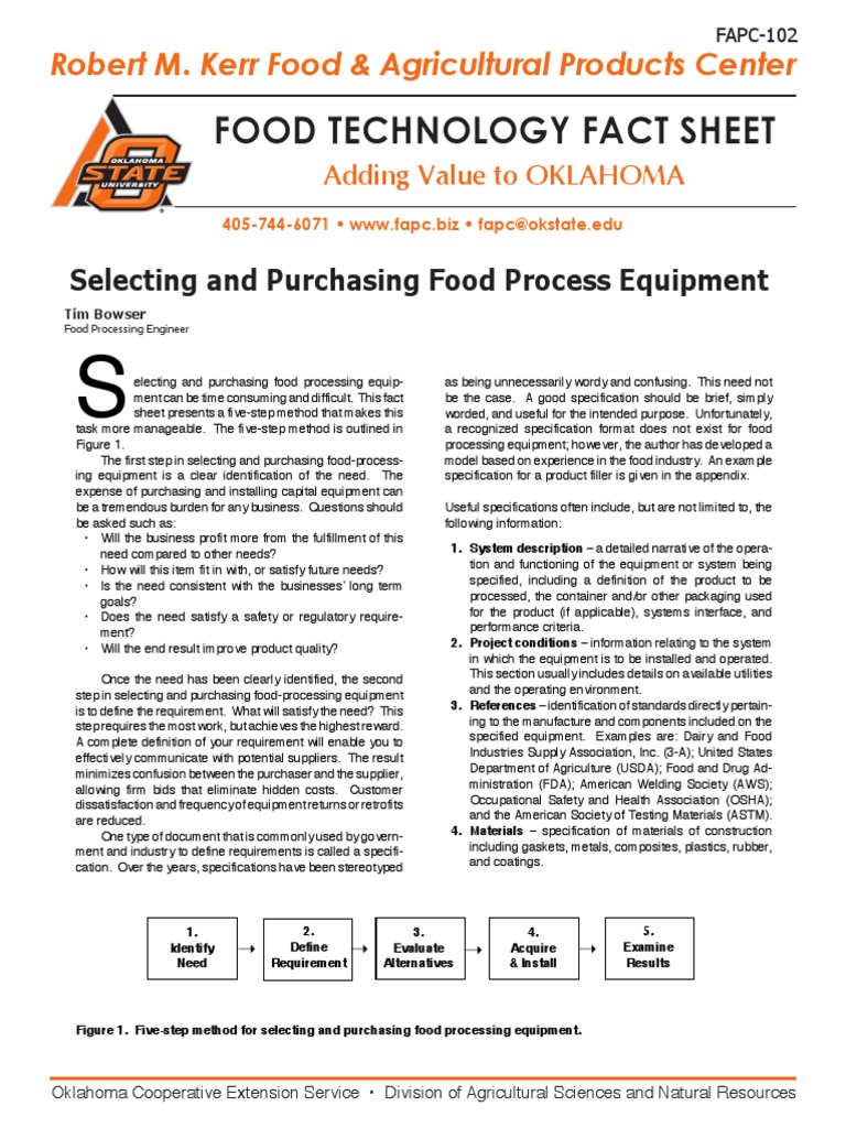 Food Processing Equipment Selection Guide | PDF | Specification ...