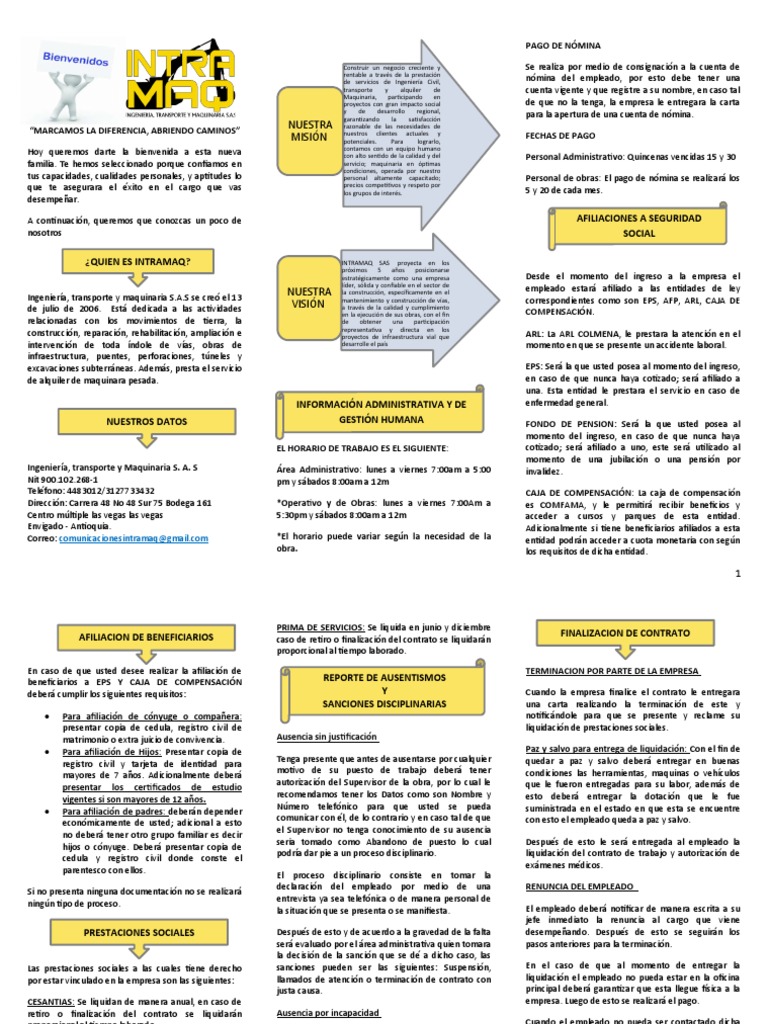 Plegable Induccion Corporativa Sst-A | PDF | Seguridad y salud ocupacional
