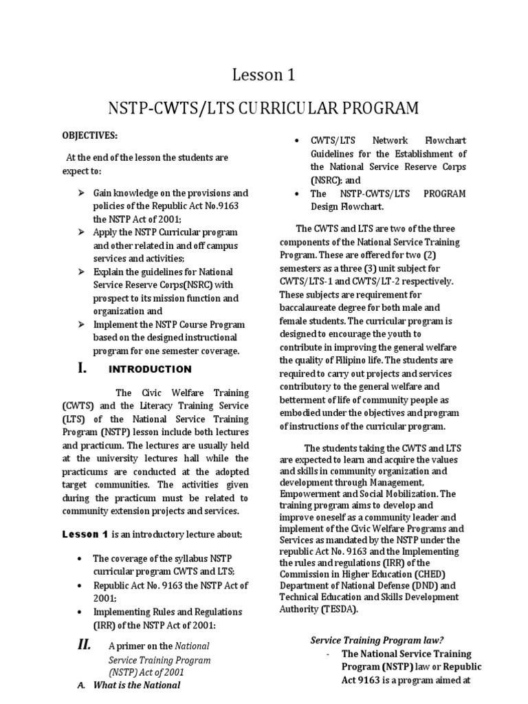 An Introduction to the National Service Training Program: Objectives ...