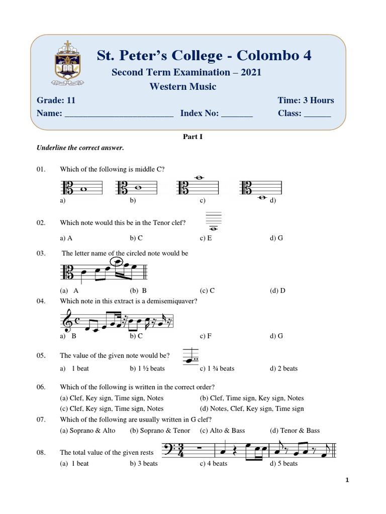 Western Music Grade 11 2nd Term Exam 2021 SPC | PDF | Musical Forms ...
