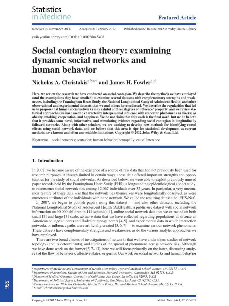 Social Contagion Theory | PDF | Statistics | Social Network