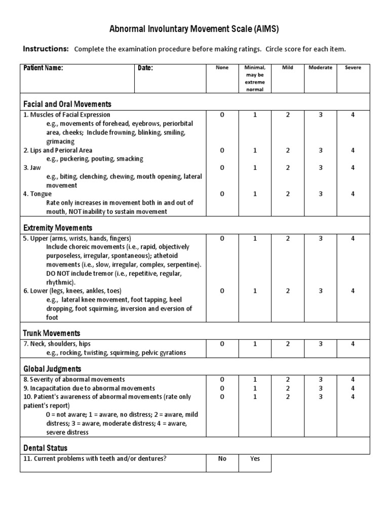 Abnormal Involuntary Movement Scale | PDF | Anatomical Terms Of Motion ...