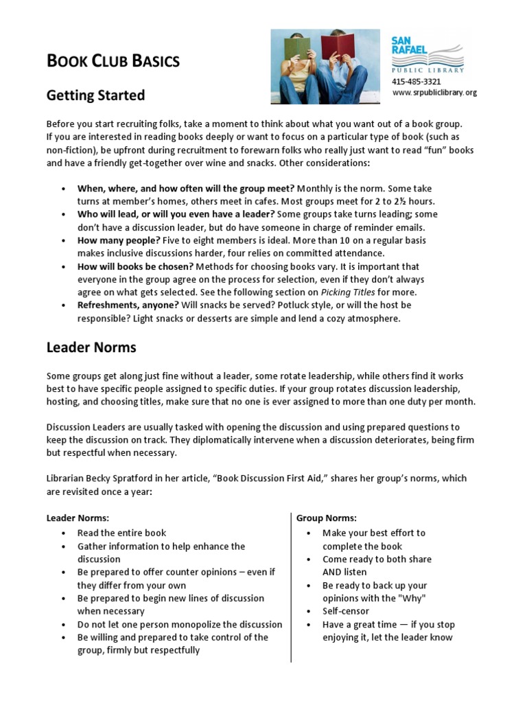 Book Club Basics Handout | PDF | Books | Narrative