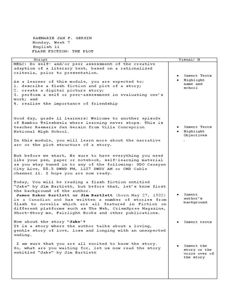 21ST Century Literature Script - Flash Fiction | PDF | Plot (Narrative)