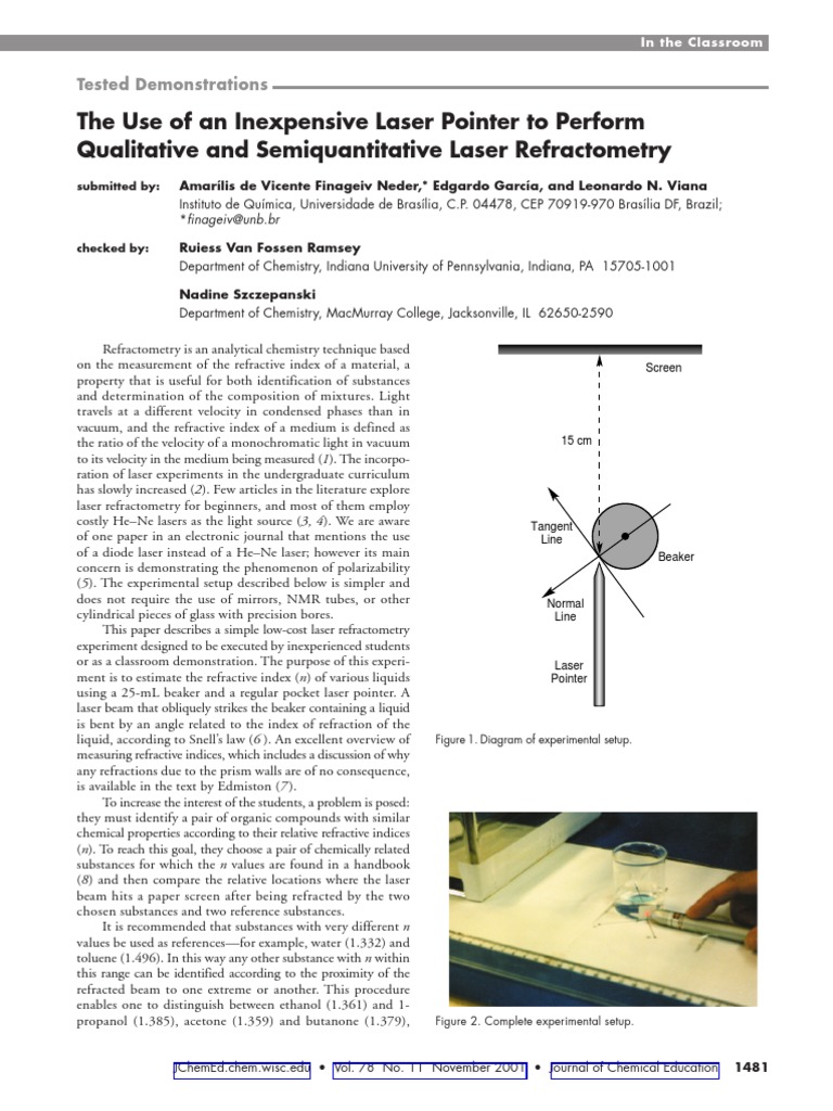Laser Pointer for Simple Refractometry | PDF | Refractive Index | Laser