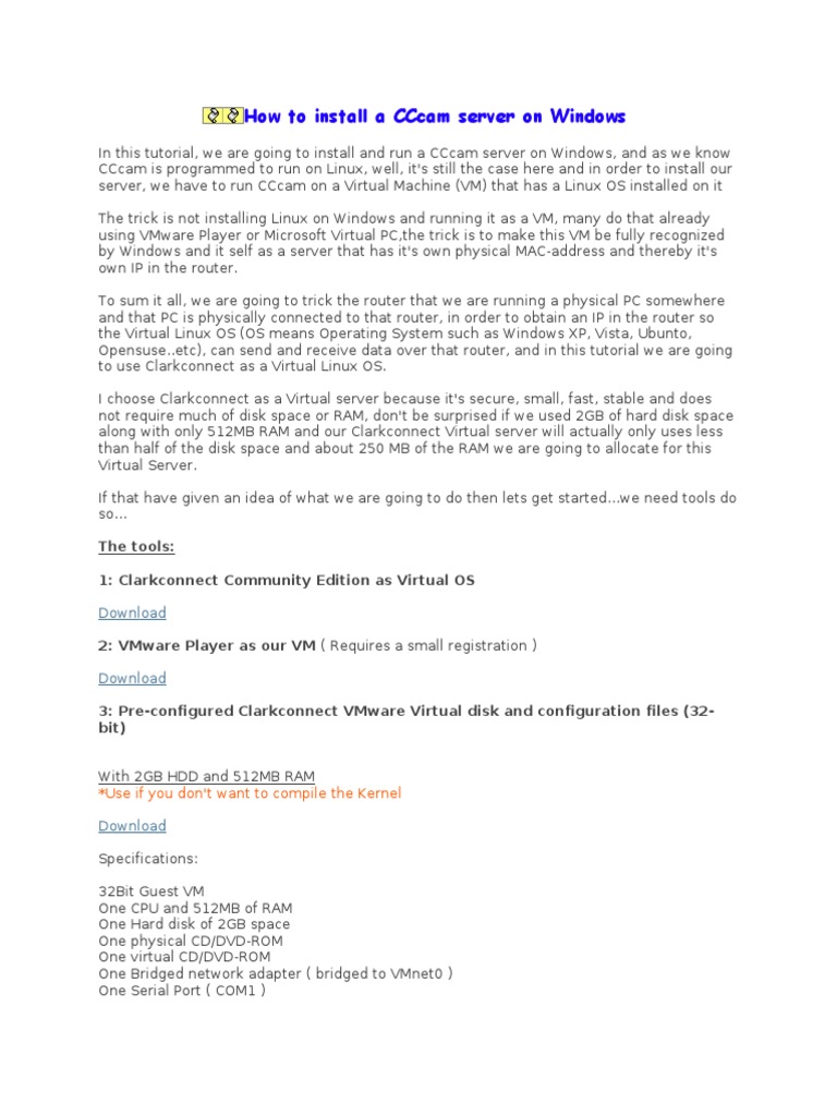 How Install Cccam Server Windows | PDF | Ip Address | Operating System